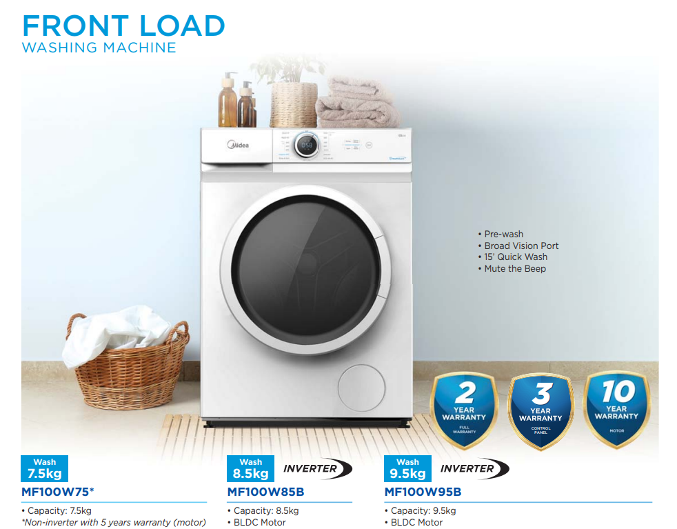 MIDEA Front Loading Washing Machine 7.5kg 8.5kg 9.5kg | Mesin Basuh ...