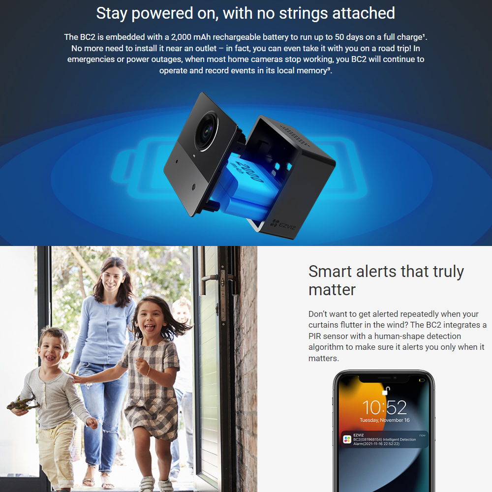 Ezviz BC2 CB2 2MP Indoor Wi-Fi Smart Home Battery Night Vision Two Way ...