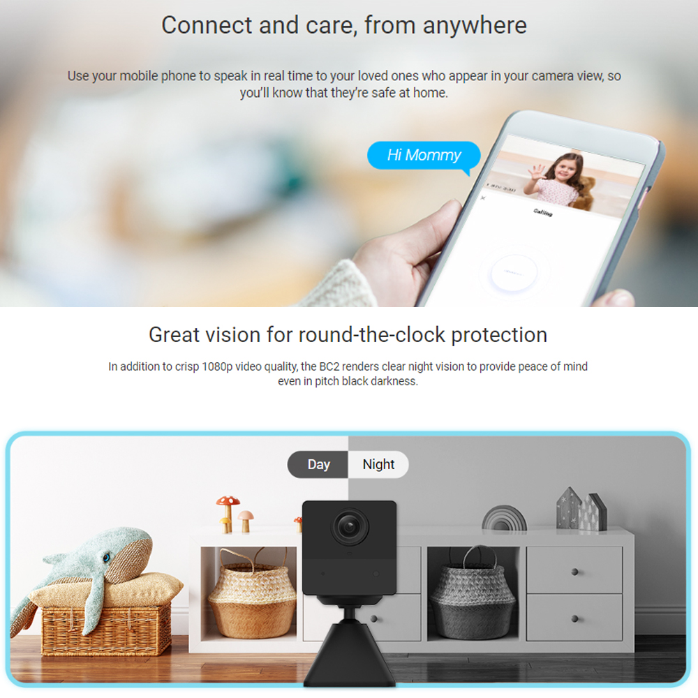 Ezviz BC2 CB2 2MP Indoor Wi-Fi Smart Home Battery Night Vision Two Way Talk Security Camera ...