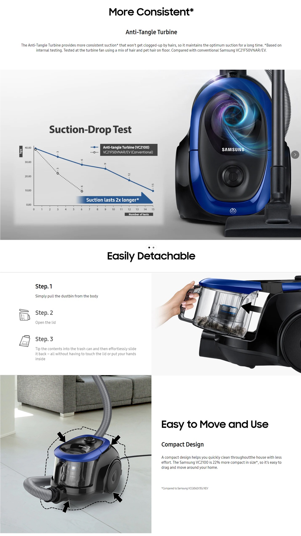 Samsung Canister Bagless Vacuum Cleaner with Anti Tangle Turbine 1800W Vakum Rumah 吸尘机 吸尘器 ...