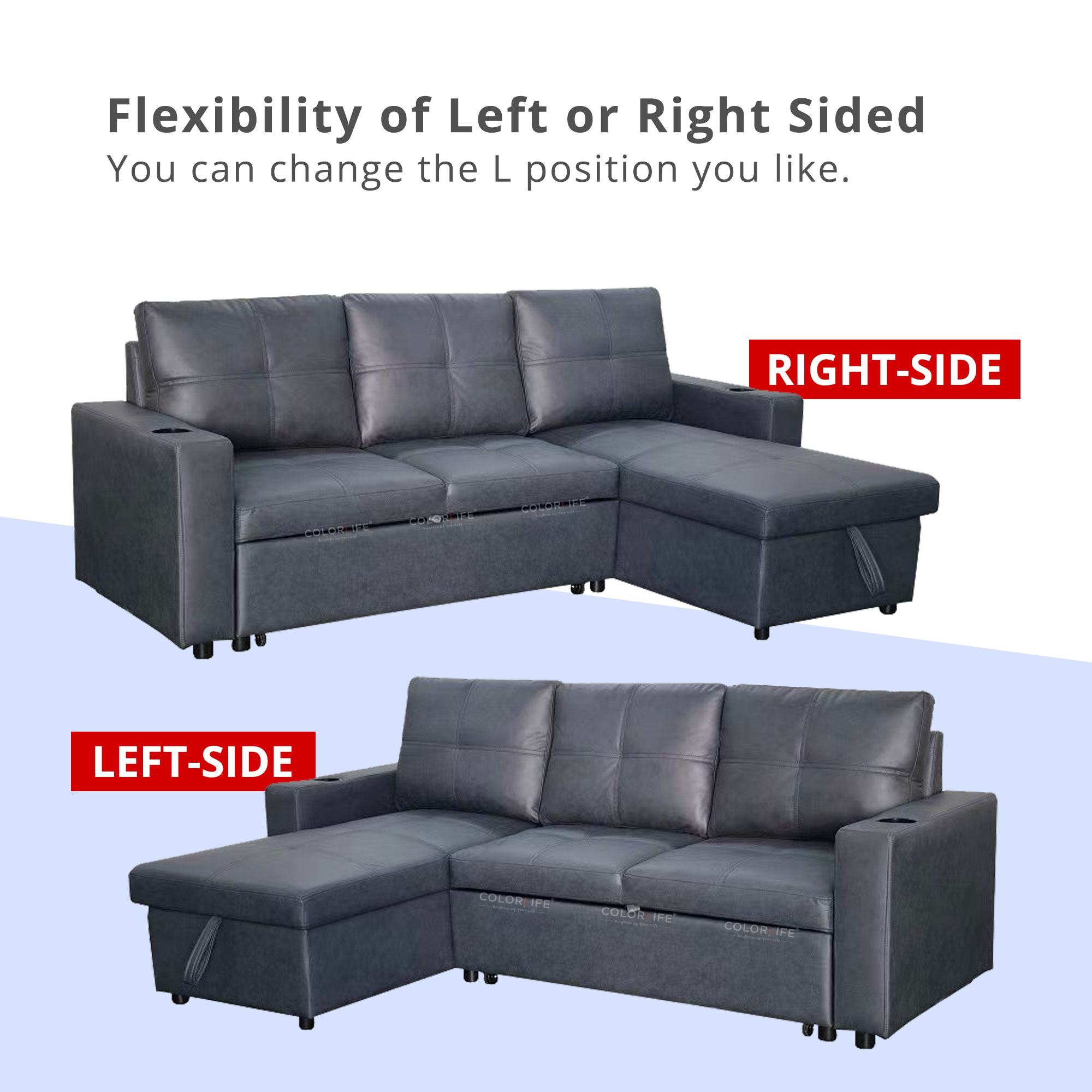 Color Life Ashlyn L Shape Sofa / Dorlyn Pull Out Sofa Bed/ Pull Out Bed ...