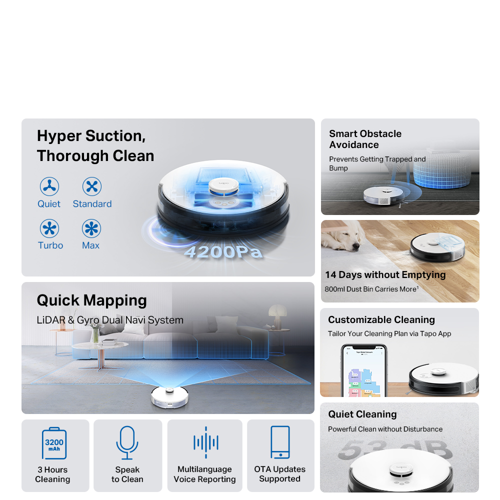 TP-Link Tapo RV30C Mop Plus & RV30C Mop Robot Vacuum & Mop Combo LiDAR ...