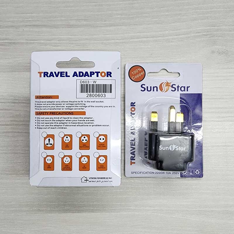 Sunstar Universal Full Copper 3 pin Adaptor Travel Plug for Malaysia UK ...