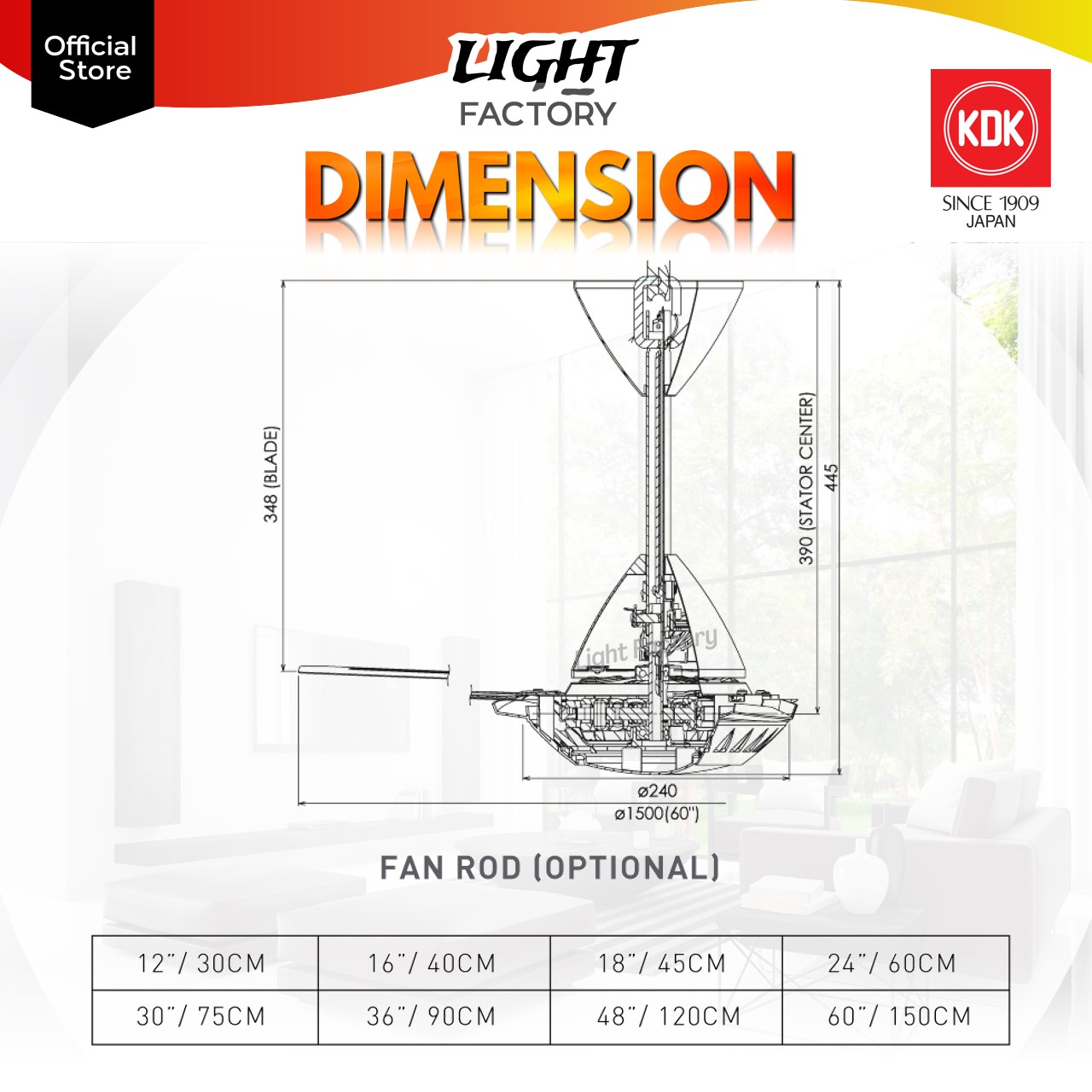 🔥HOT🔥 KDK K15W0 60" 3 Blades AC Motor Ceiling Fan with 5 Speeds Control ...