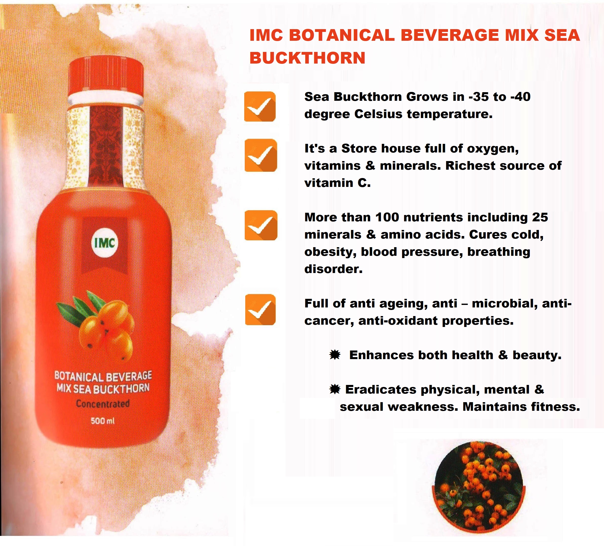 IMC Botanical Beverage Mix Sea Buckthorn 500ml/ minuman botani campuran ...