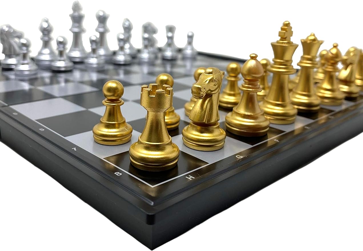 UB Premium Magnetic Folding Chess Set Gold & Silver International Chess ...
