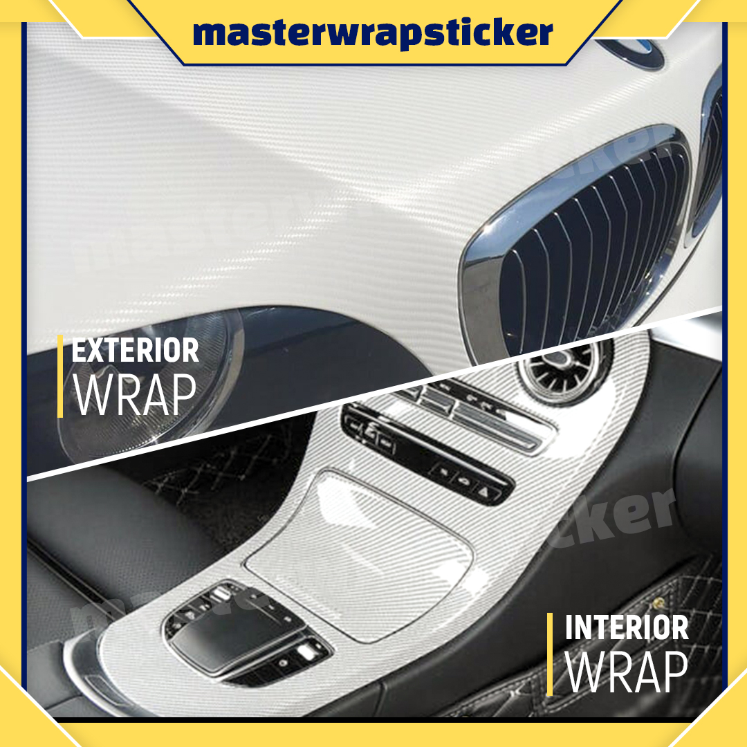 CAR CARBON FIBER STICKER WHITE GLOSS WRAP(152CM-CUSTOM)sticker kereta ...