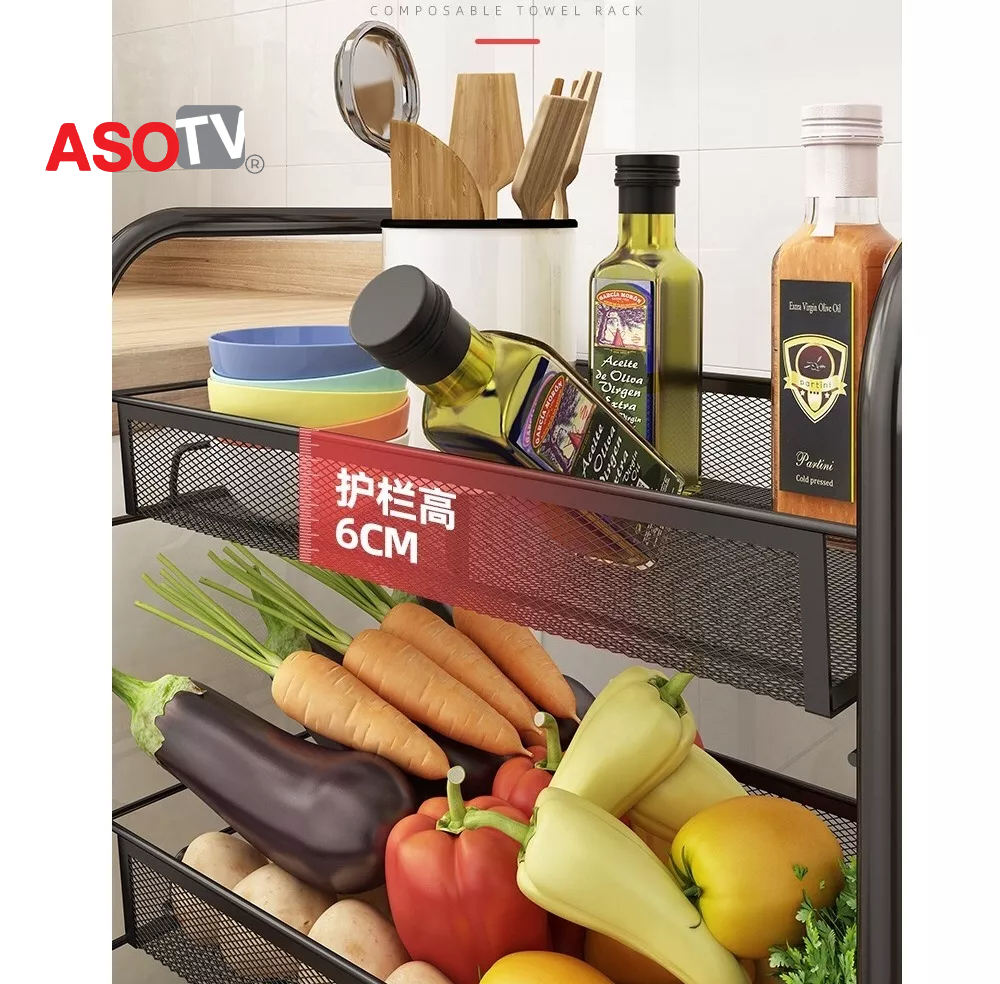 ASOTV® 3 / 4 / 5 Tier Mesh Trolley Rack Kitchen Bathroom Storage with ...
