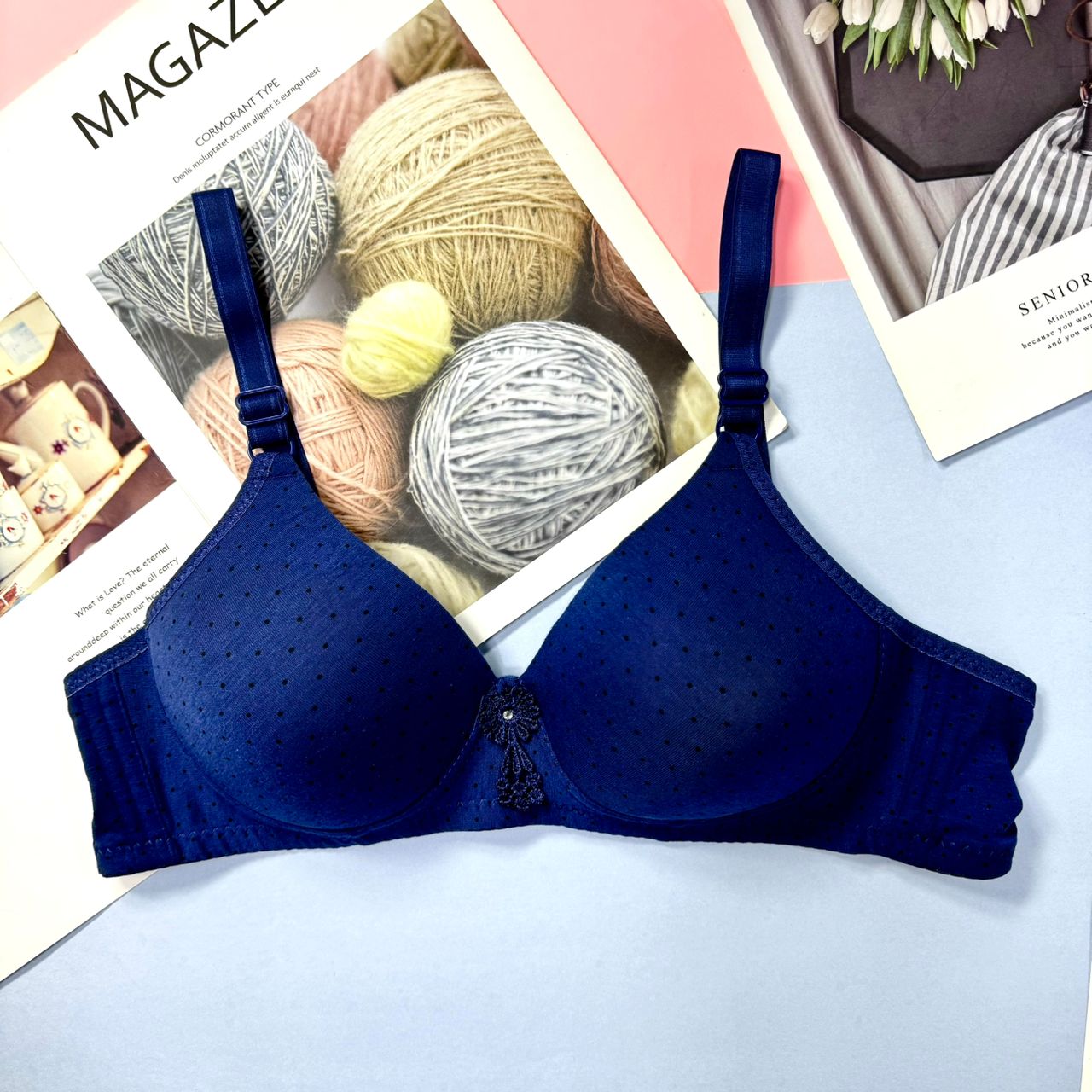 Women Bra Wireless AB Cup Polka Dol Cotton Full Cup Baju Dalam Wanita ...