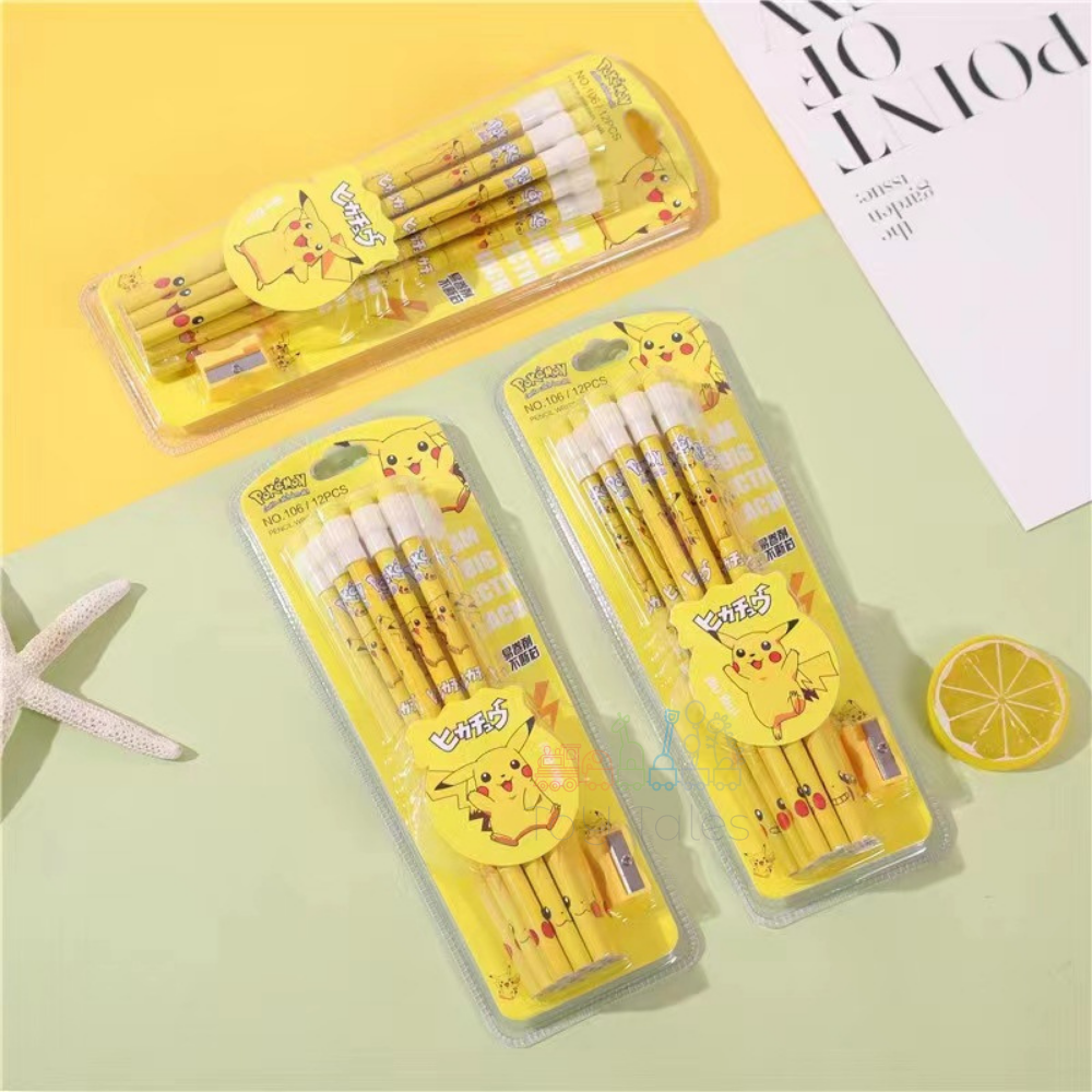 ToyTales 🍭 PIKACHU STATIONERY Set 🍭 [12pcs HB Pencil Eraser + Sharpener ...