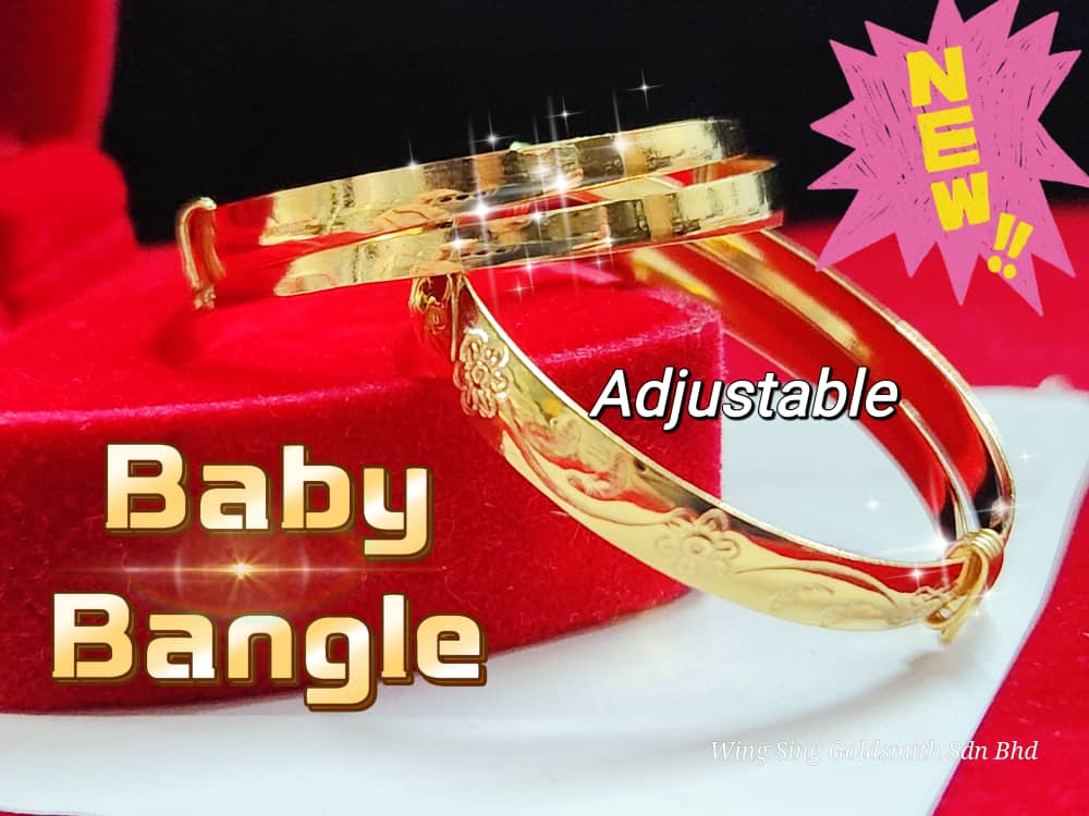 Wing Sing 916 Gold Classic Adjustable Baby Bangle / Gelang Baby Bayi Emas 916 永昇可调节满月宝宝黄金手镯 ...