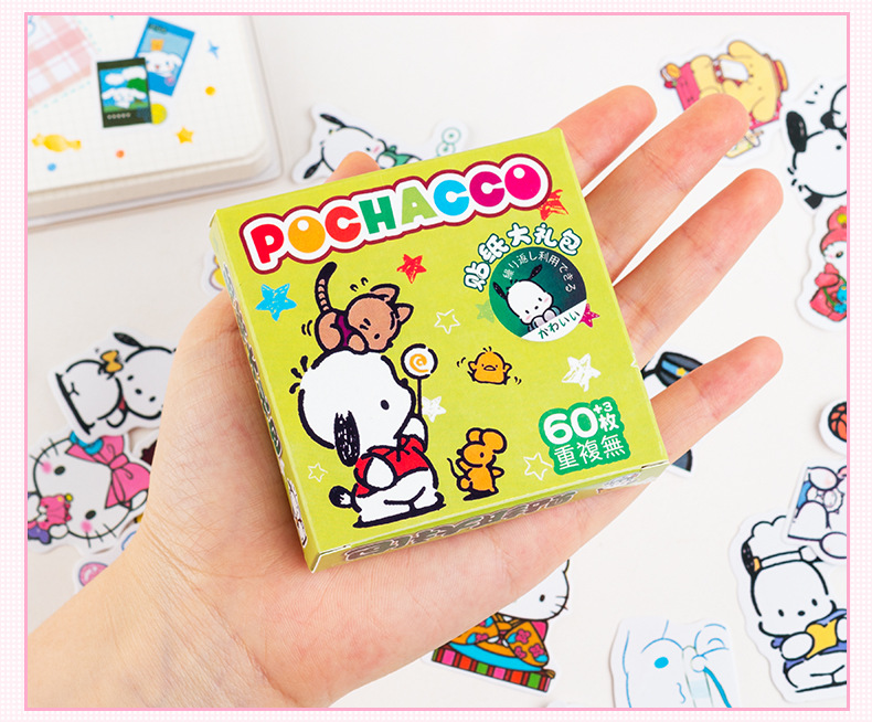 SANRIO WaterProof STICKER Box Set Kuromi Melody Cinnamoroll Pompompurin ...