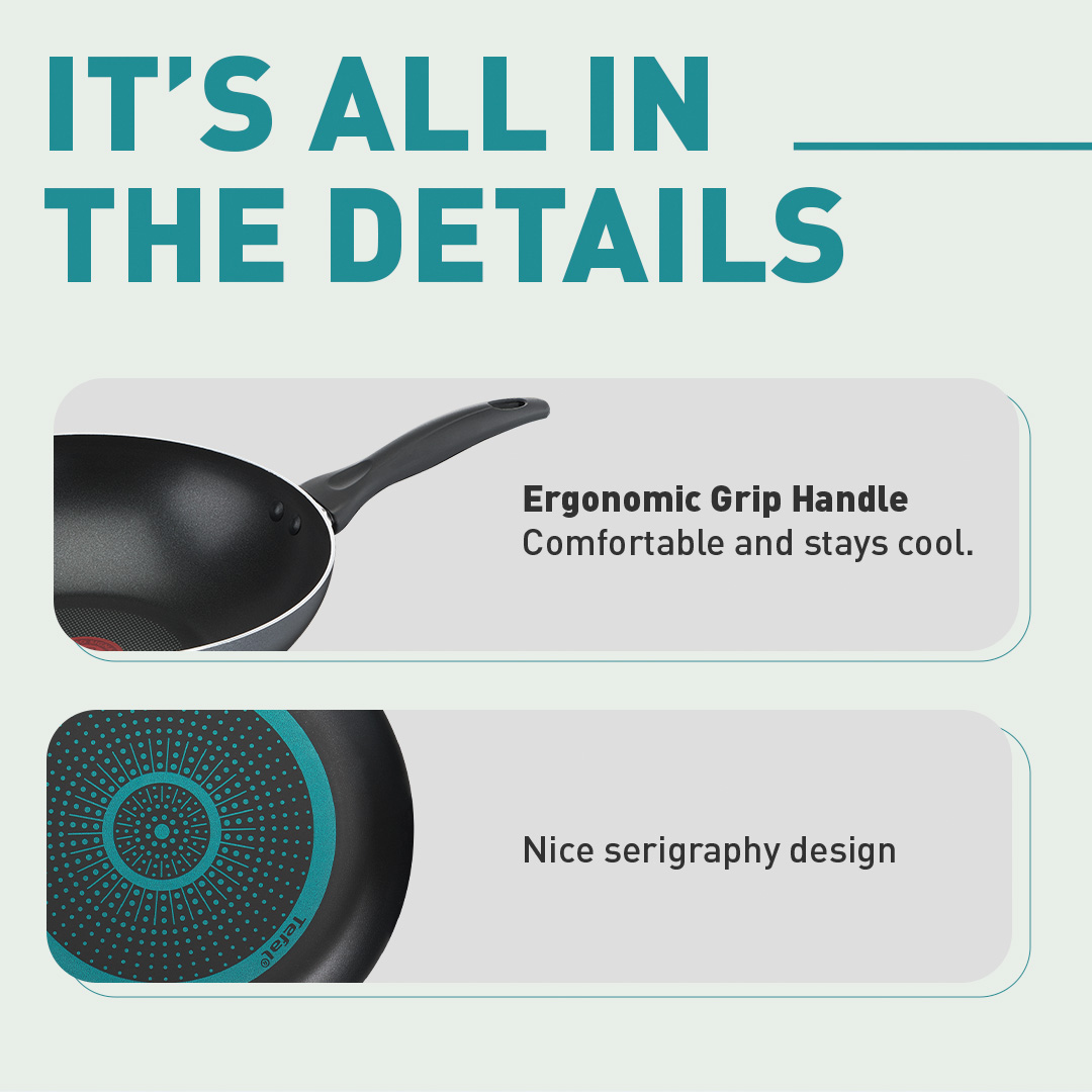 Tefal Cook & Clean 4pcs Set (Saucepan with lid 16cm + Wokpan 28cm + Small spatula) | Shopee Malaysia