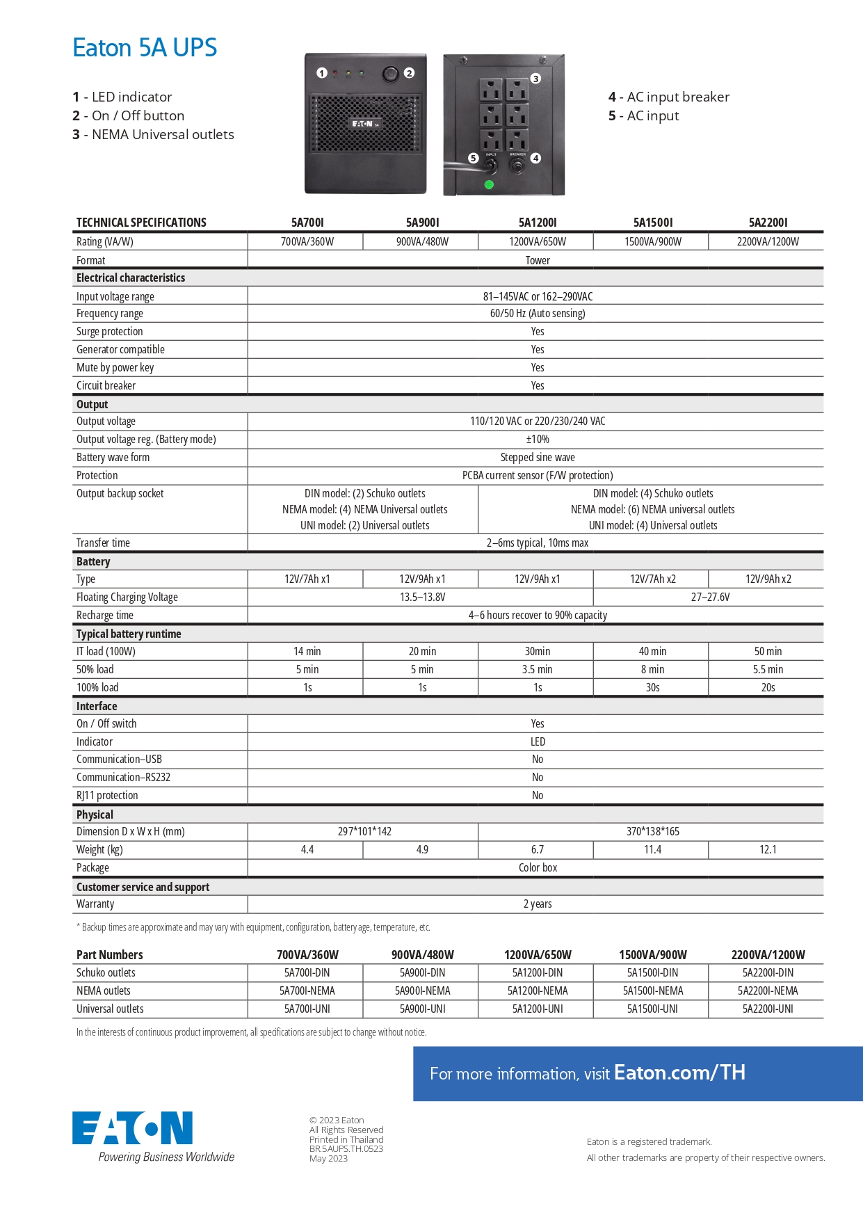 EATON 5A UPS EA-P-5A700I-UNI / EA-P-5A900I-UNI / EA-P-5A1200I-UNI / EA-P-5A1500I-UNI / EA-P ...