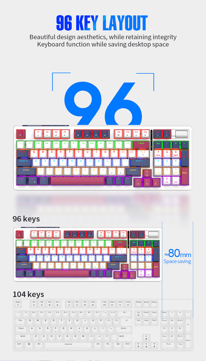 XUNFOX K85 HOTSWAPABLE SWITCH & CAP 96 KEYS WITH VOLUME CONTROL 2 TONE ...
