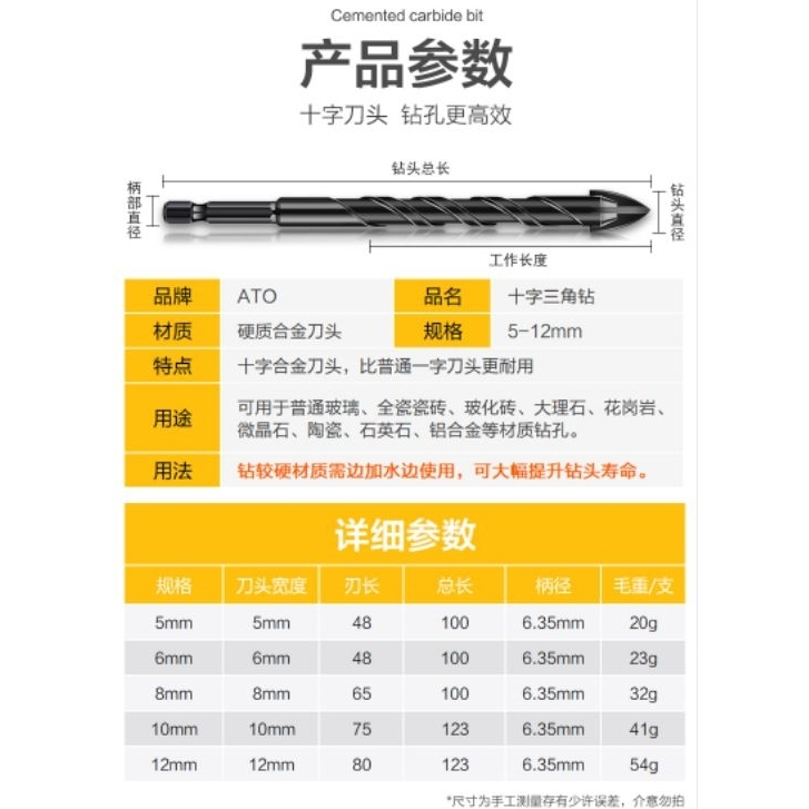 TY 4 Flute 5-12mm Cutter Carbide Tip Concrete Masonry Wall Drill Bit ...
