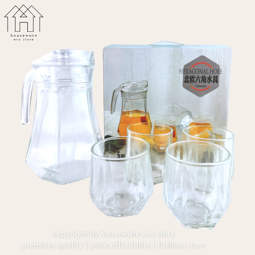 5pcs Glass Jug with Cup Set / Diamond Jug Air Kaca set / Glass Teapot ...