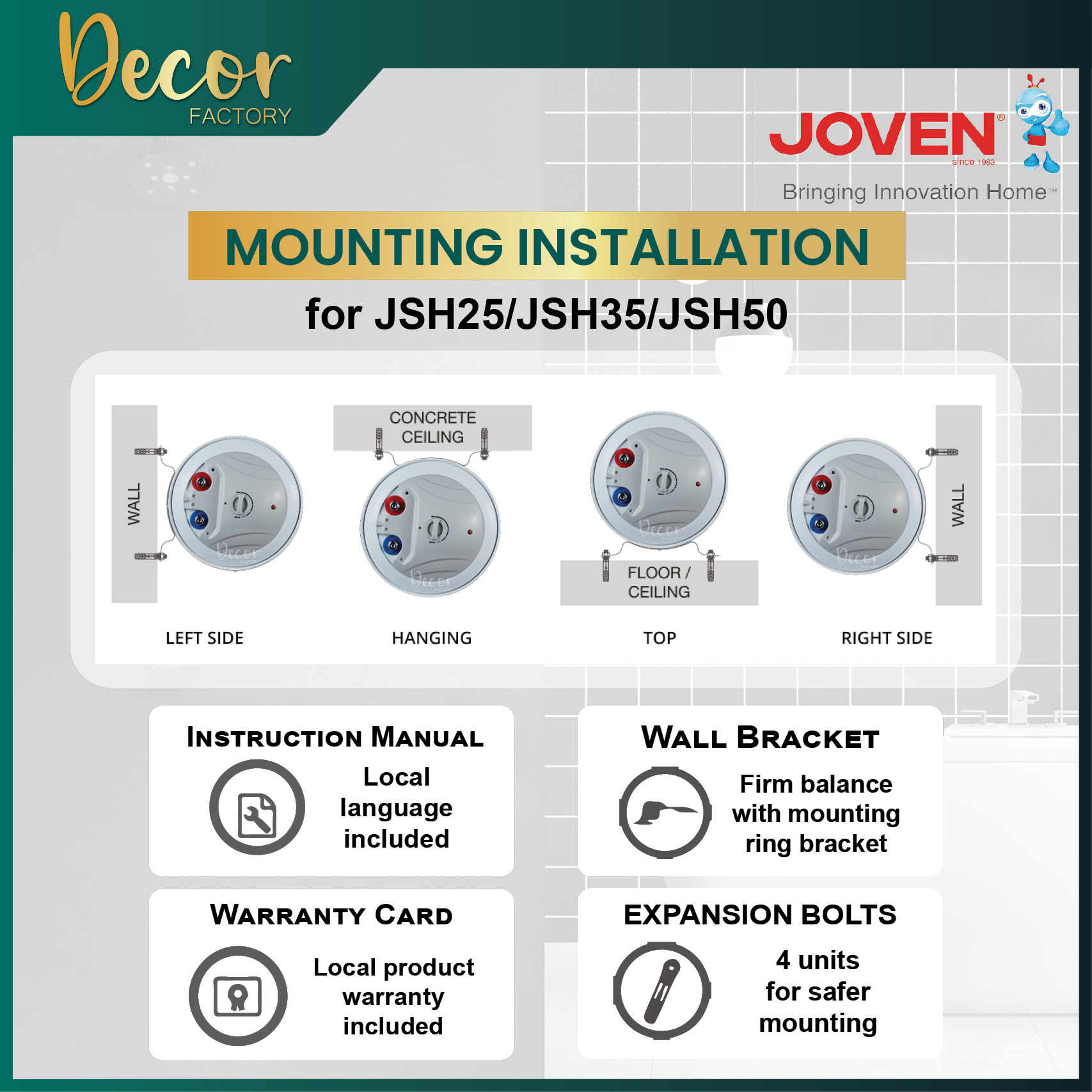 JOVEN Storage Water Heater Tank JH JSH Series JH15 JSH25 JSH35 JSH50 ...