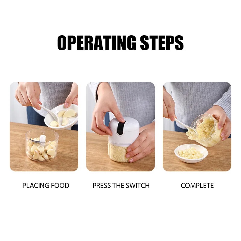 Wireless Portable Chopper Garlic Masher Multi Function USB Charge ...