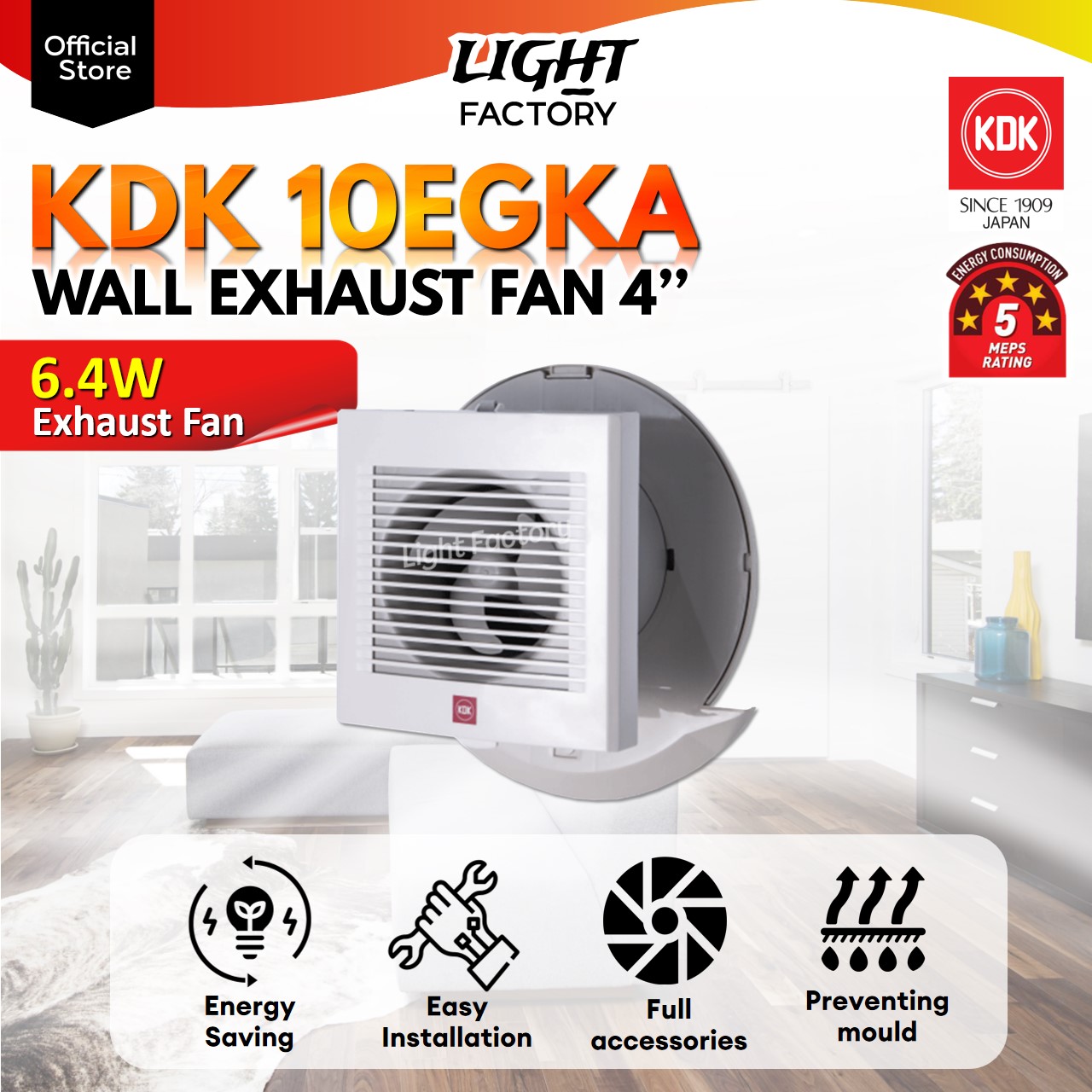 KDK 10EGKA 15EGKA Glass Mounted Ventilation EZ Fan 4" 10EGKA 6" 15EGKA ...