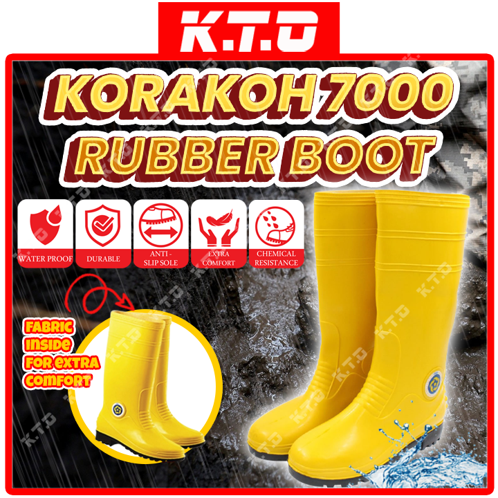 Korakoh 7000 Yellow Rubber Boot Highcut With Fabric Inside For Industrial Uses / Kasut Hujan Bot ...