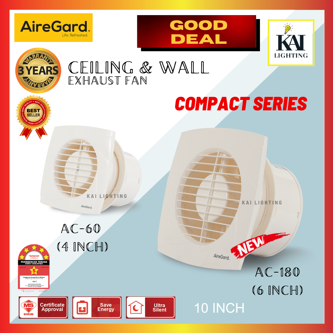AIREGARD AC180 6" AC60 round white mini small ceiling wall Ventilation ...