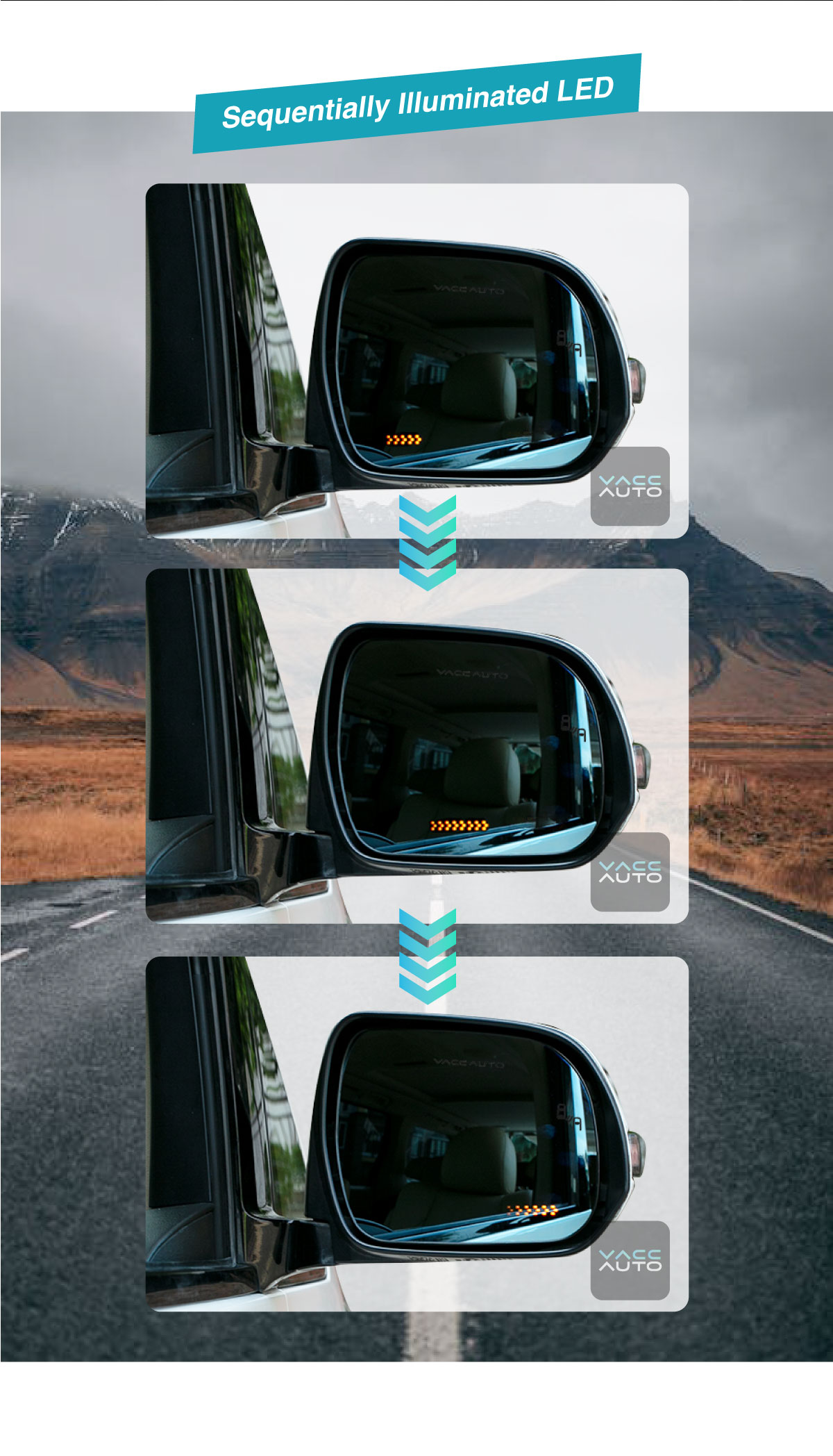 VACC AUTO Anti Glare Blue Mirror with LED Signal Lamp BSM System For ...