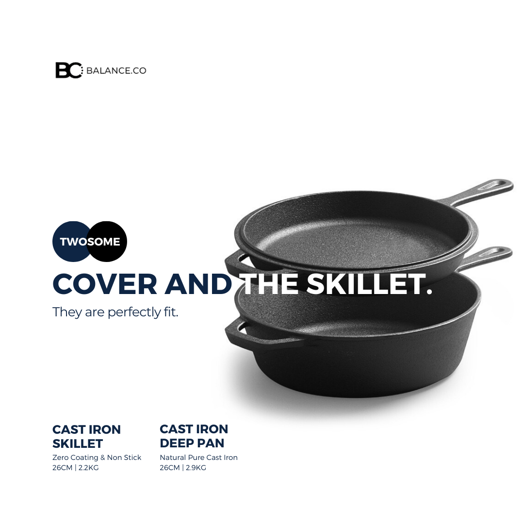 Balance.co Twosome Pre-seasoned Pure Cast Iron Combo Skillet Frying Pan ...