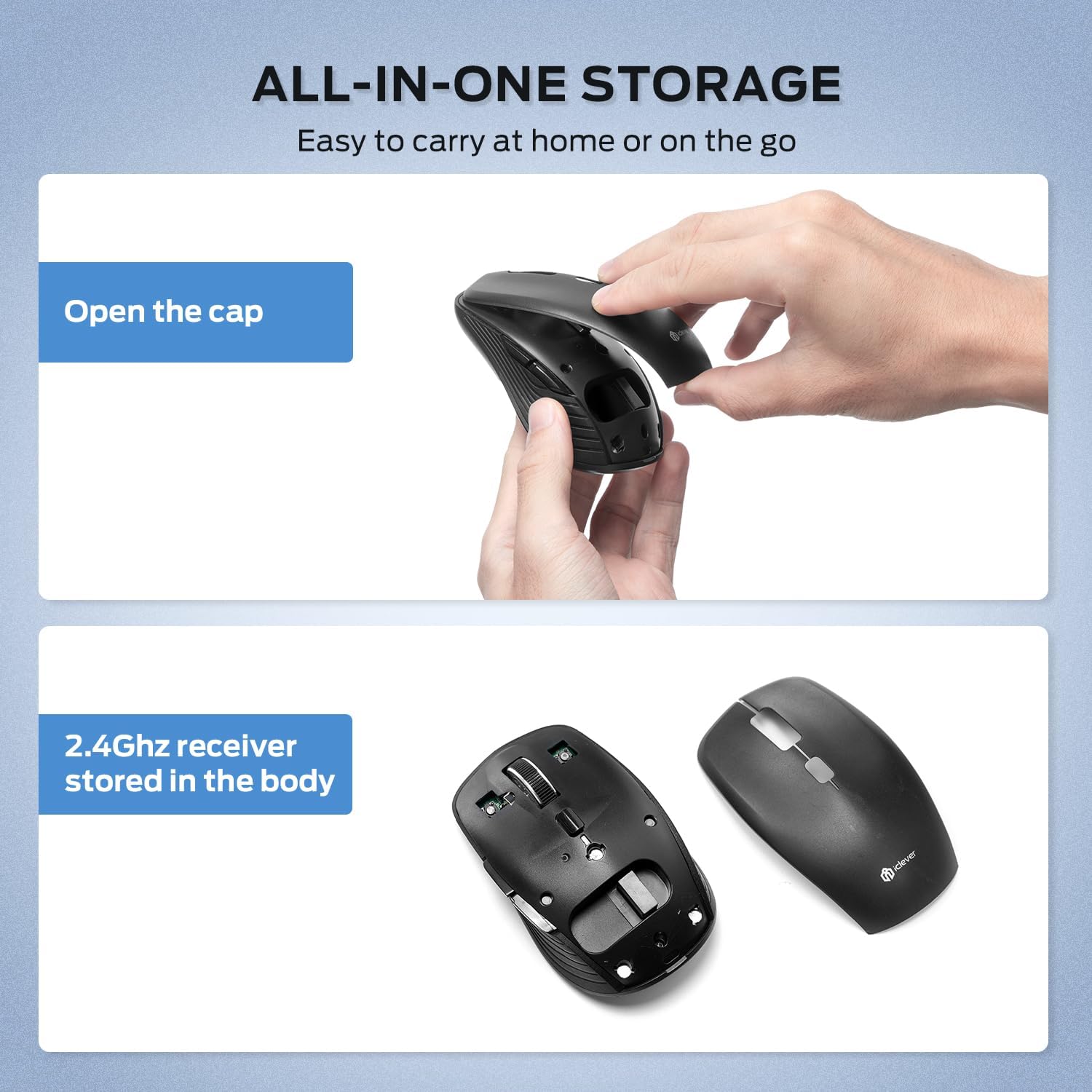 iClever MD179 Wireless Bluetooth Mouse, Dual Mode, Rechargeable Mouse, Multi-Devices Mouse for ...