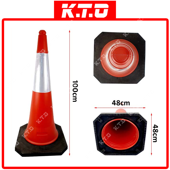 100cm Portable Reflective Black Heavy Base Safety Cone Traffic Parking ...