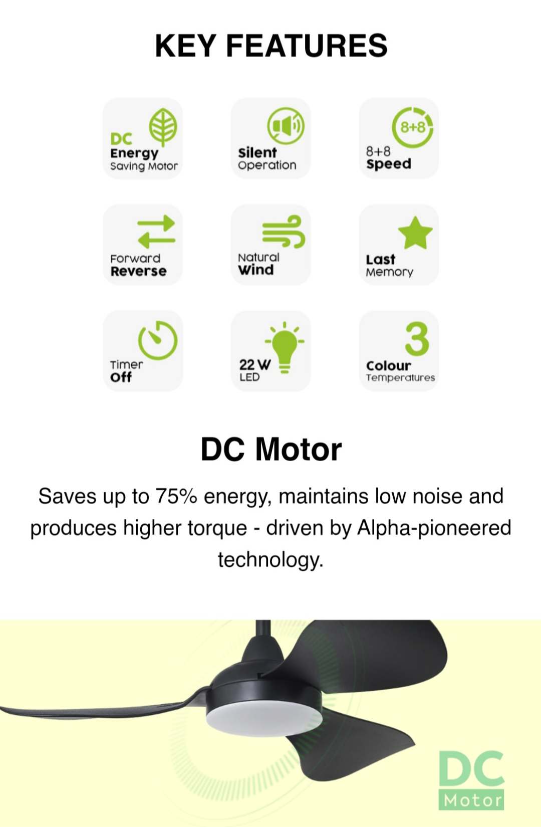 ALPHA COSA EX36 LED 3B 36 inches DC Ceiling Remote Fan | Shopee Malaysia
