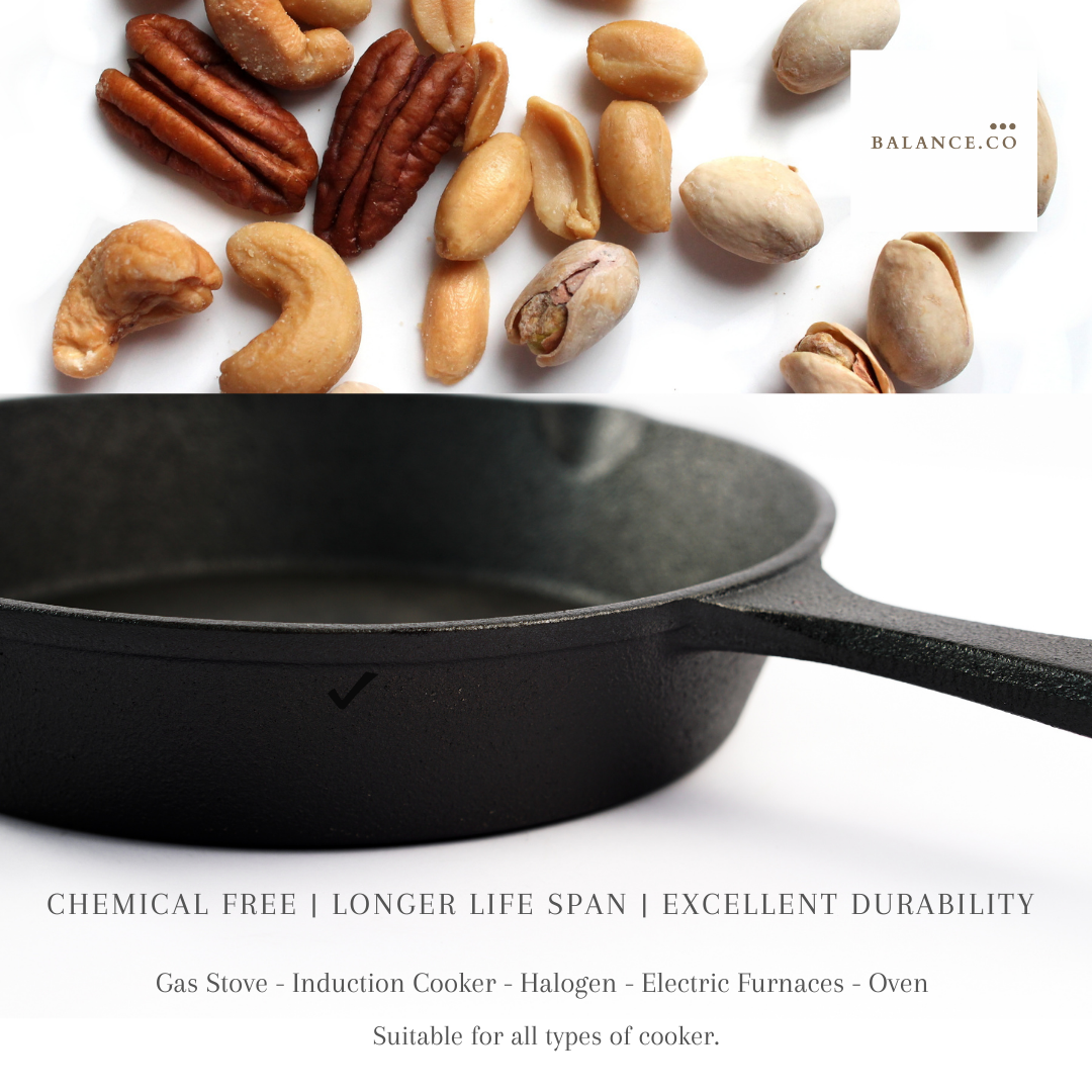26CM Balance.co Pre-Seasoned Pure Cast Iron Skillet NonStick FryingPan ...