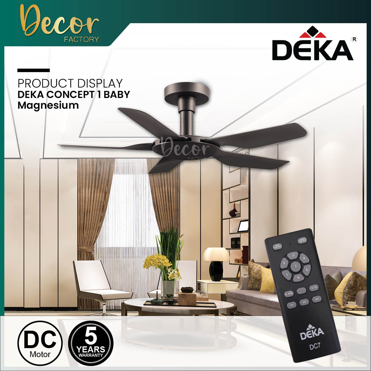DEKA Fan DEKA CONCEPT 1 BABY 42" 5 Blades 7 Speed Forward + Reverse DC ...
