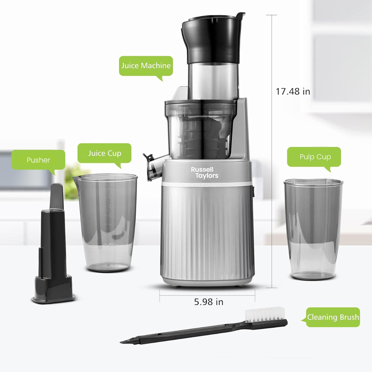 Russell Taylors Masticating Cold Press Slow Juicer with 80mm Wide ...