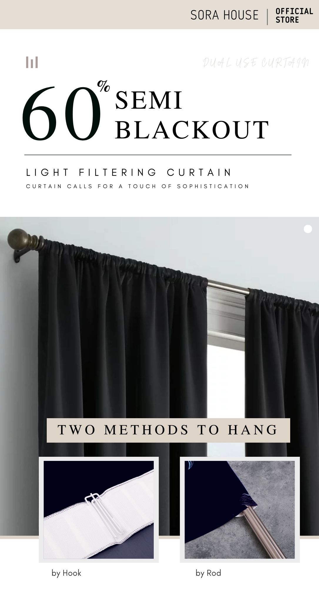 [RCH⚜] SORA BATIK Semi Blackout Curtain 2IN1 Hook Rod Langsir Raya ...
