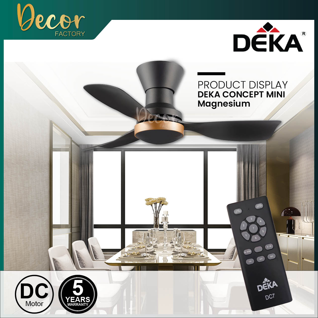 DEKA Fan DEKA CONCEPT MINI 34" 3 Blades 7 Speed Forward+Reverse DC ...