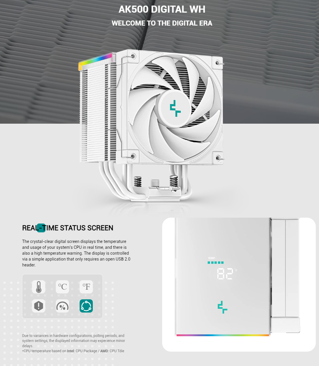 DeepCool AK500 Digital ARGB CPU Cooler - Black / White # R-AK500-BKADMN ...