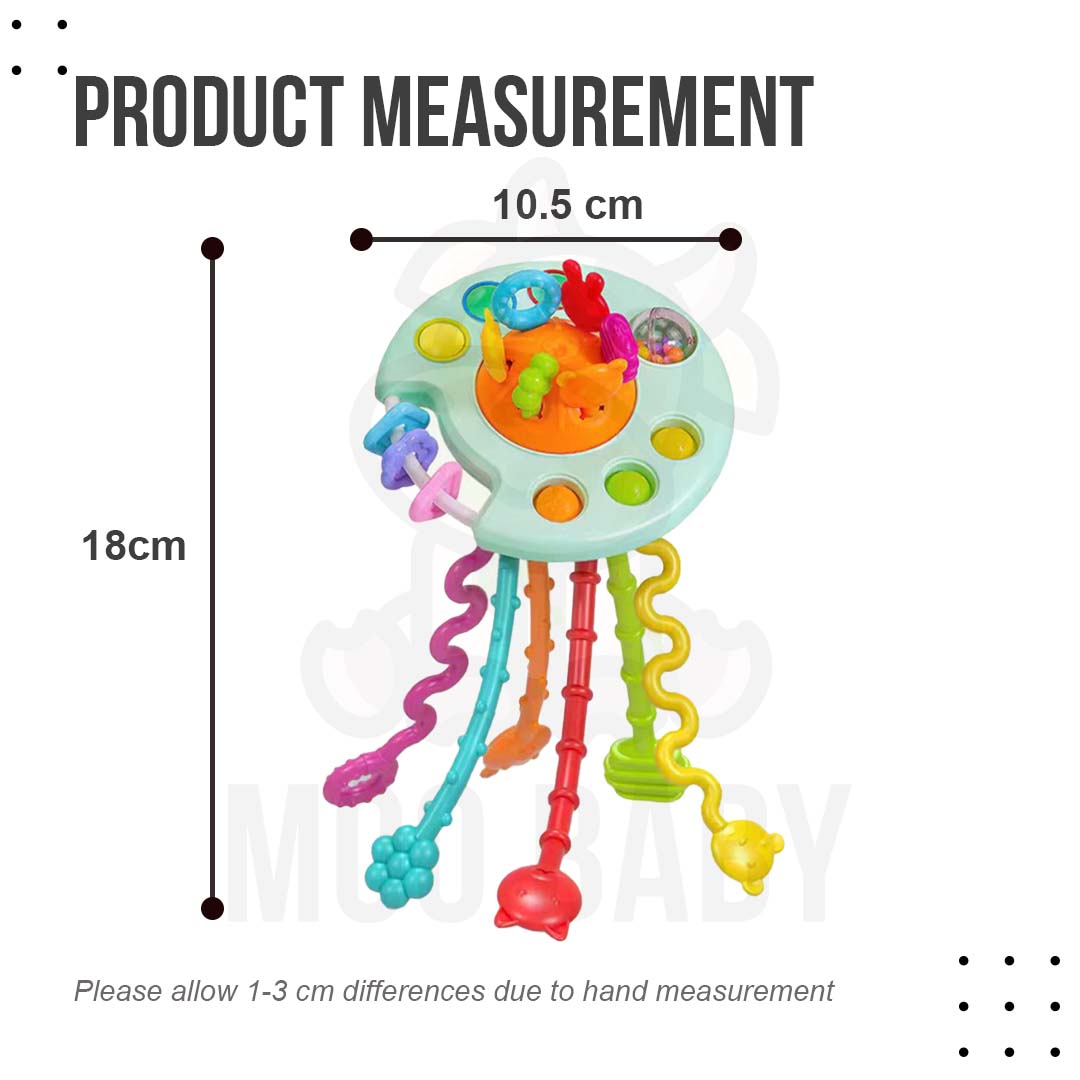 ⭐Moo Baby Mainan Baby 6 Bulan Toy UFO Pull String Toy Baby Teether Toys ...