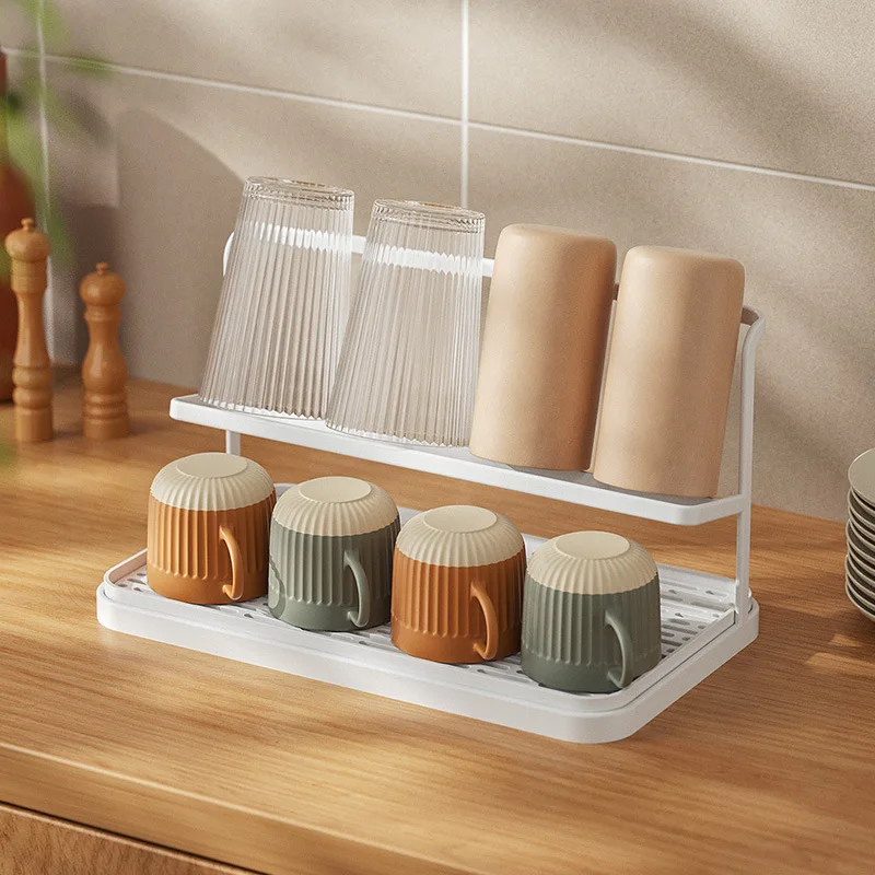 Storage Rack Double Layers Drainable Cup Holder, Countertop Space ...