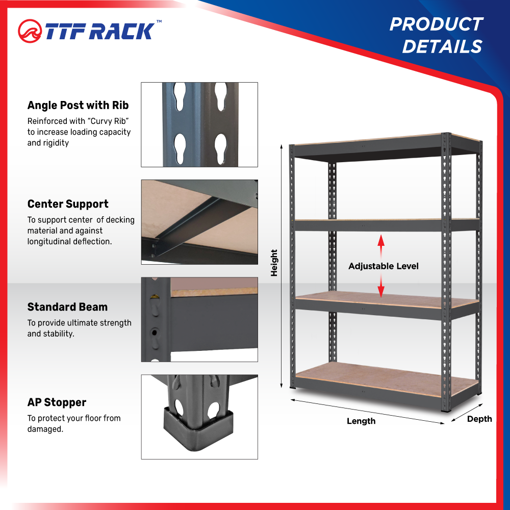 TTF Rack™️ E-BOLTLESS RACK H152-244cm /Storage Rack Rak Besi Warehouse ...