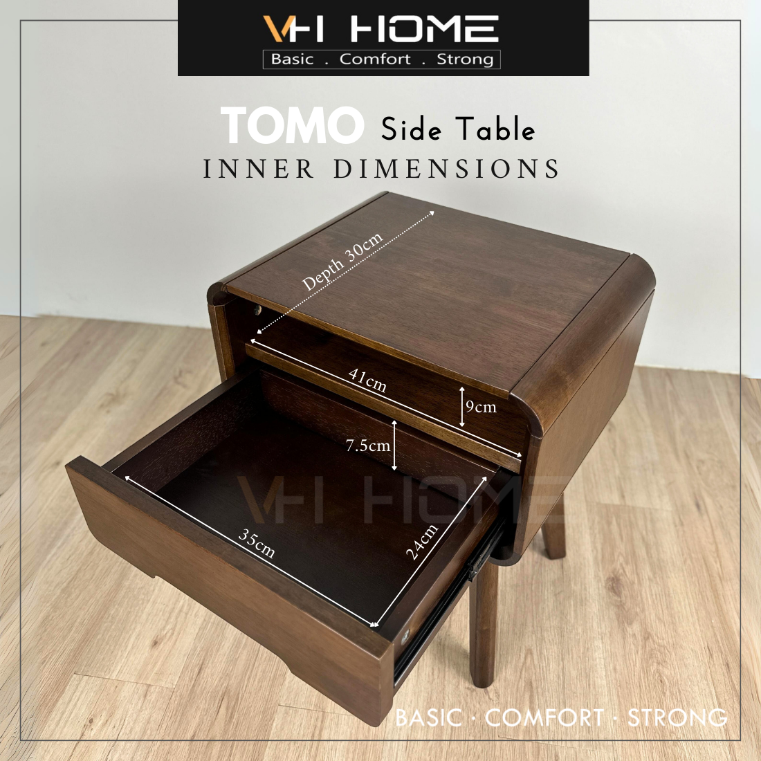 VH TOMO & JERY Side Table (Fully Solid Wood) Bed side Table Single ...