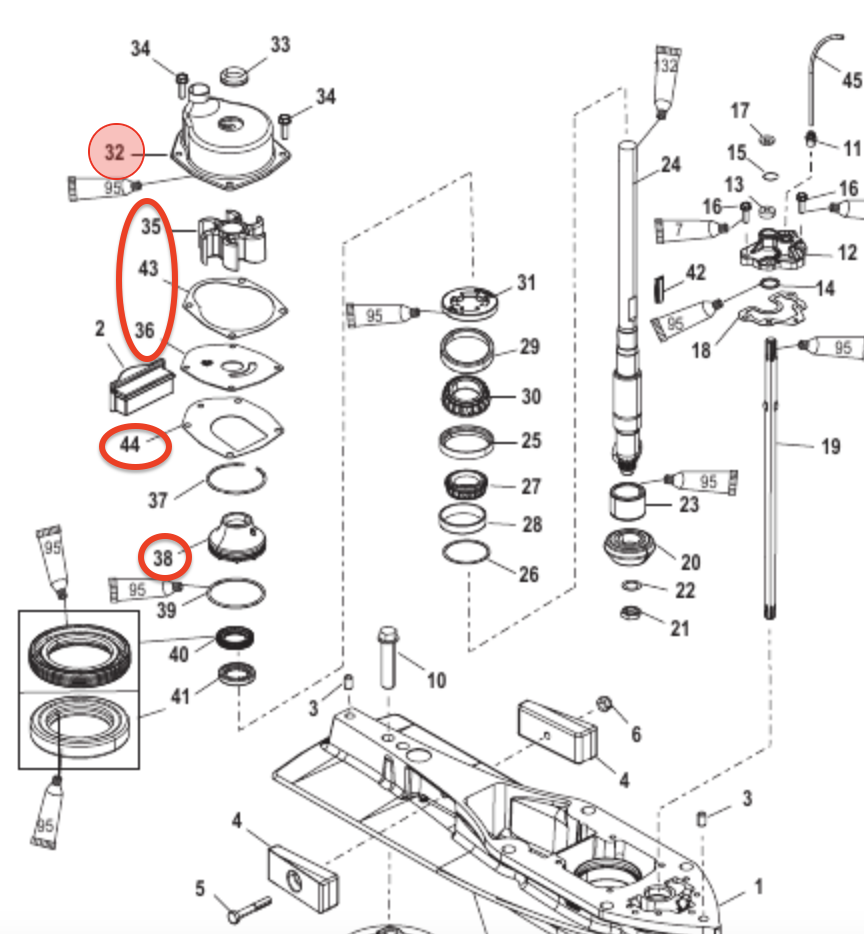 Water Pump Repair Kit 150HP SEAPRO Mercury Outboard - 817275A09 ...