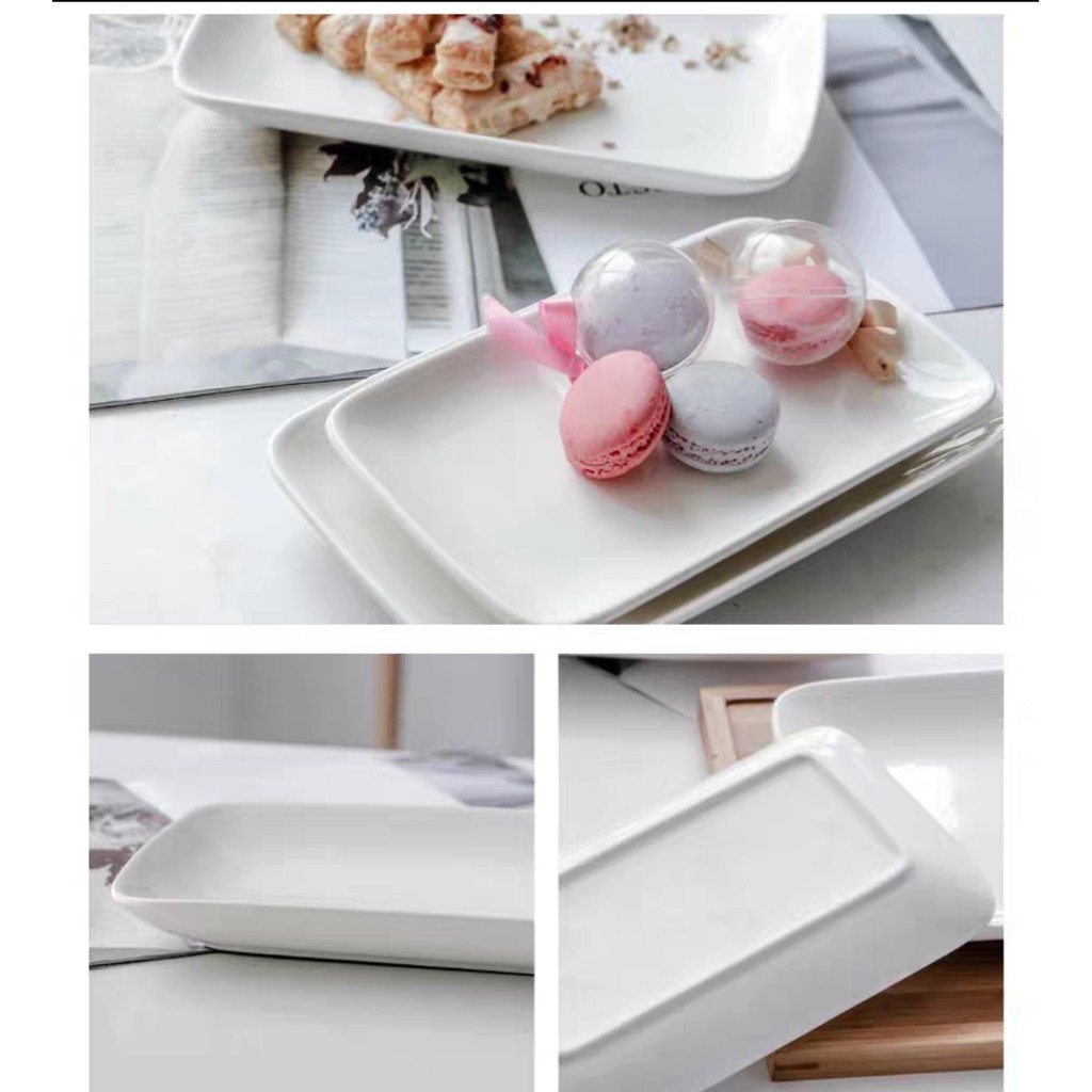 White Rectangle Plate Ceramic Porcelain Shallow Fish Dish Sauce Pinggan Kuih Segi Empat Dessert ...