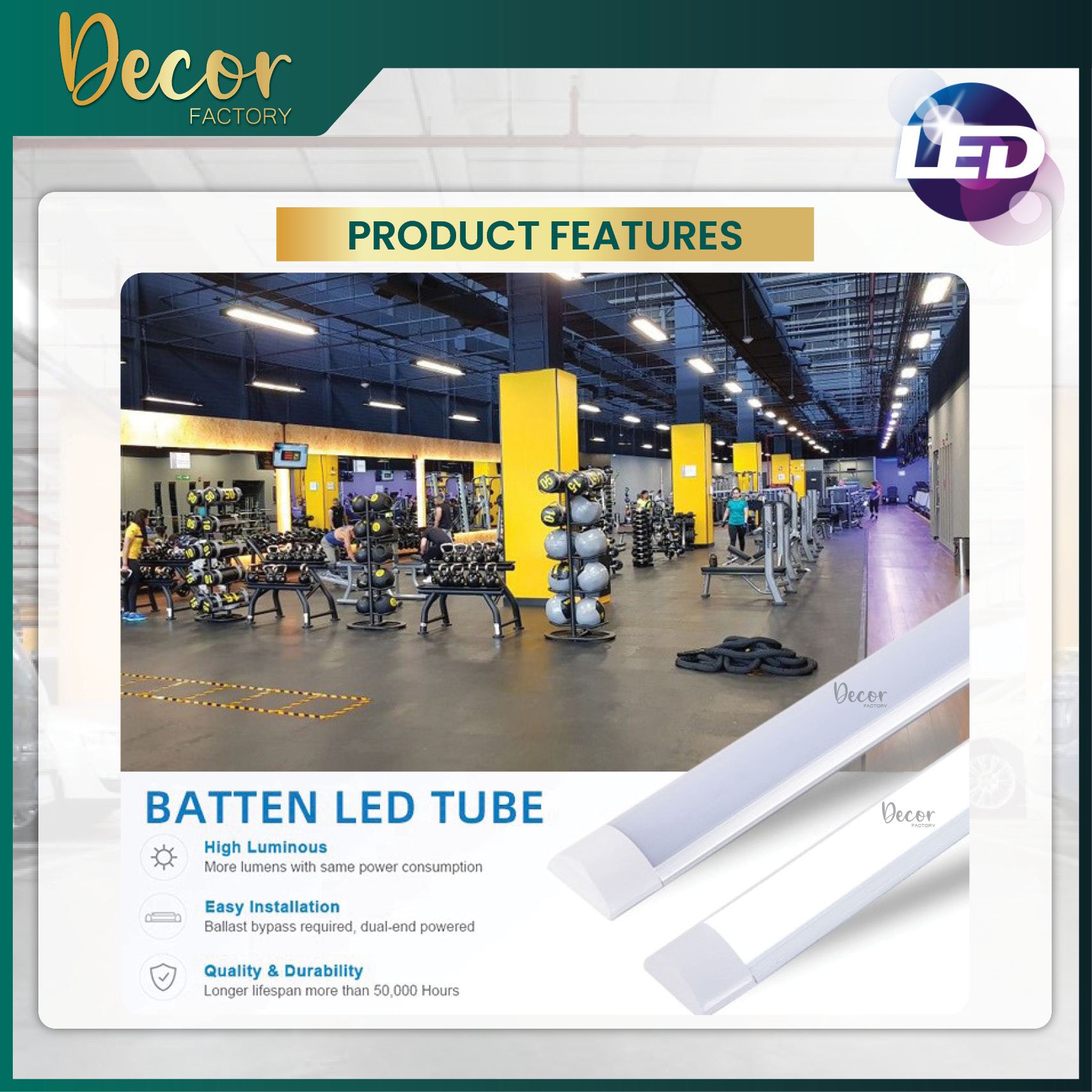 LED Batten Light Tube Light 4ft 2ft T5 T8 LED Strip Light Purification ...