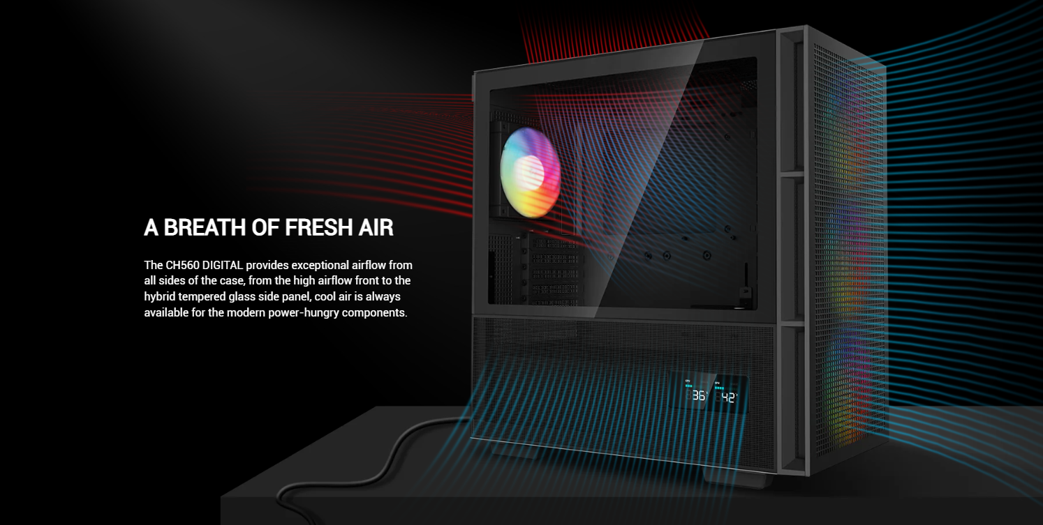 DeepCool CH560 Digital ARGB TG E-ATX Chassis - Black / White # R-CH560 ...