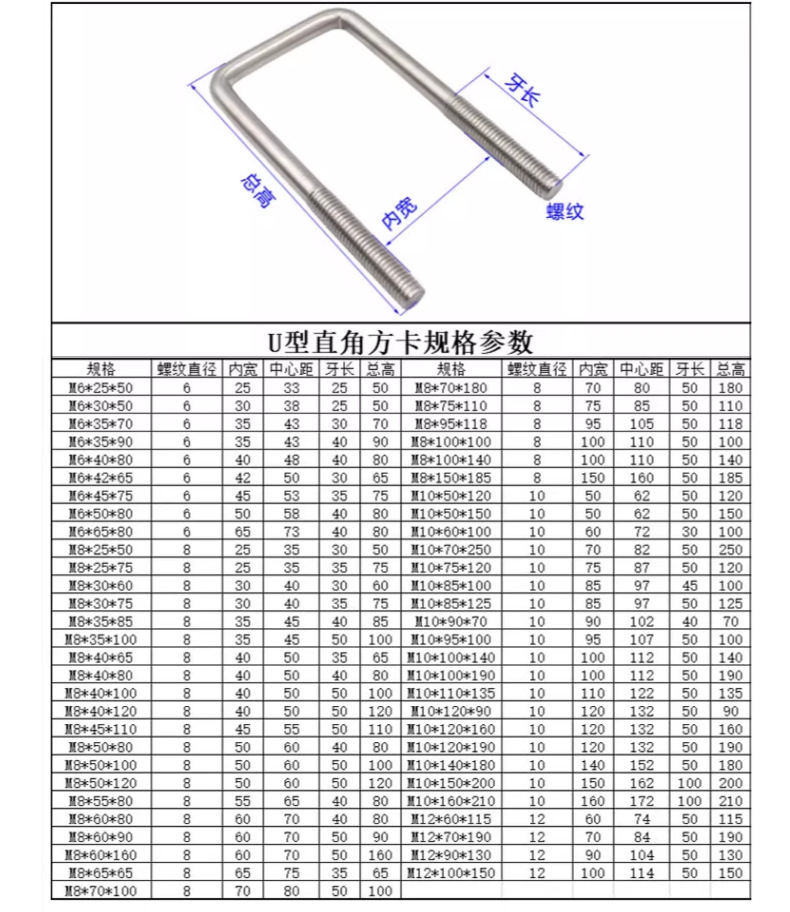 ready stock 现货 M6 304 Stainless Steel Square Card Right Angle U-Shaped ...