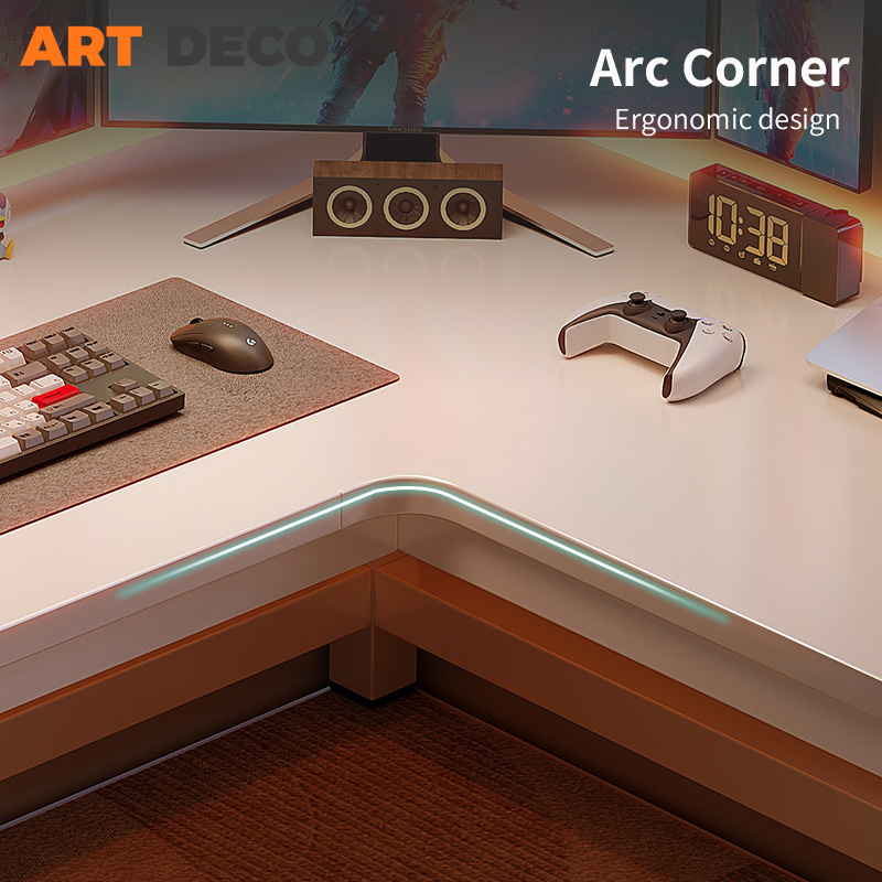 L Shape Gaming Table Corner Desk White Computer Table Meja Komputer ...