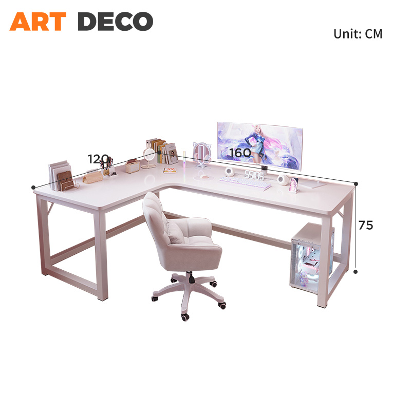 L Shape Gaming Table Corner Desk White Computer Table Meja Komputer ...