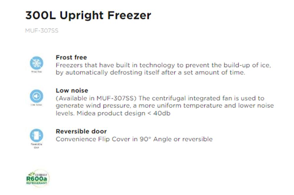 Midea MUF-307SS 300L Frost Free Upright Freezer | ESH | Shopee Malaysia