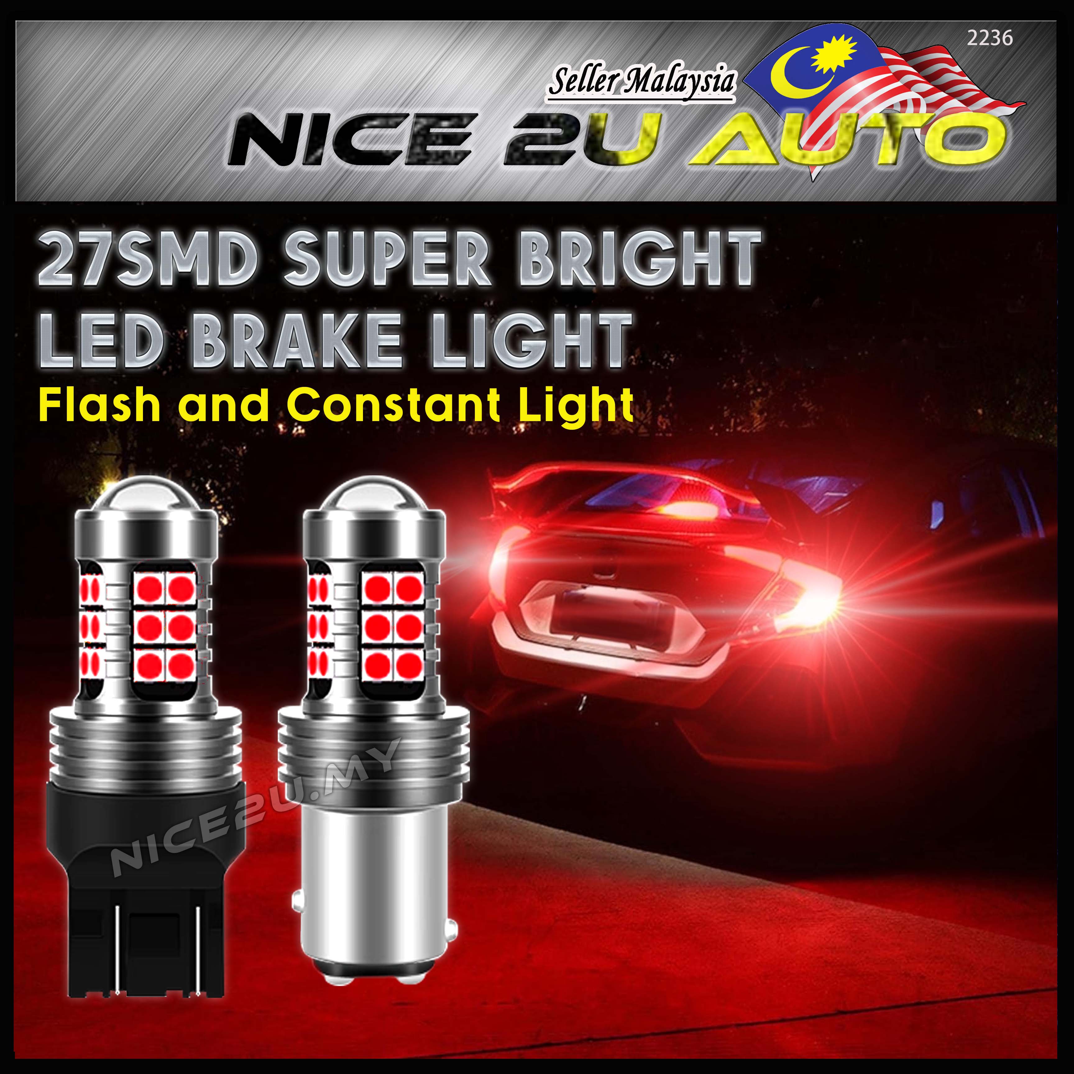 Car LED Brake Light Bulb 12V 27LED 27SMD Kelip Strobe Flash T20 1157 ...